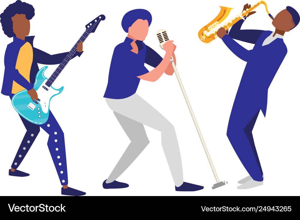 Singer and musicians band characters Royalty Free Vector
