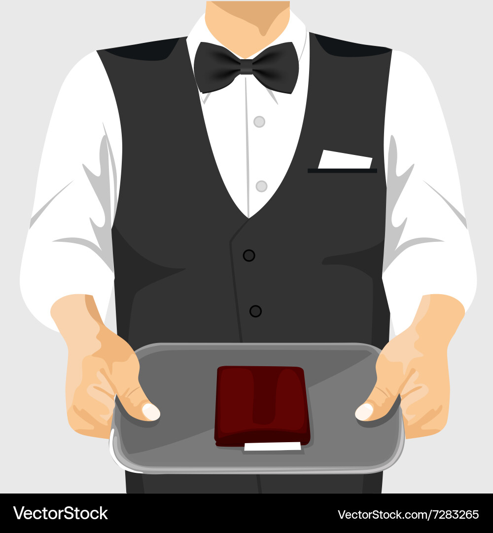 Waiter holding a tray with a check on it Vector Image
