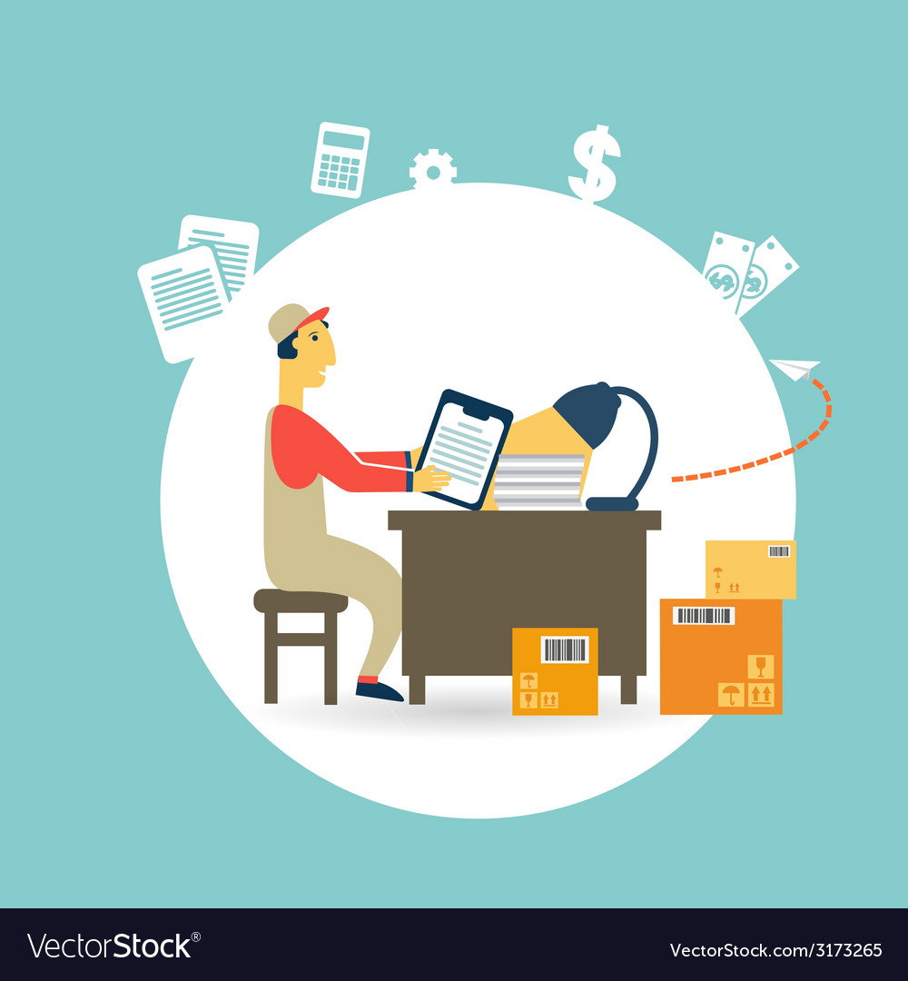 Worker checks the boxes Royalty Free Vector Image