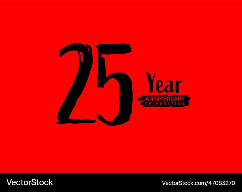 25 years anniversary celebration logo on red Vector Image
