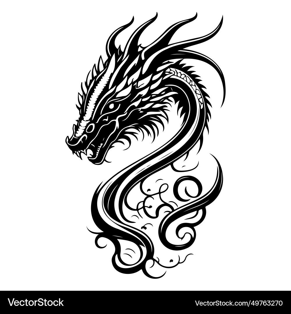 Chinese head dragon sketch hand draw Royalty Free Vector