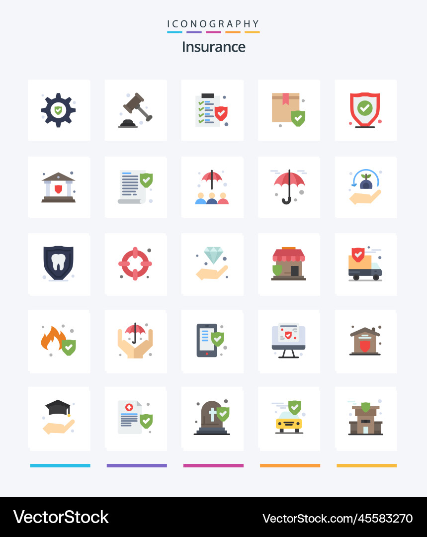 Creative insurance 25 flat icon pack such as bank Vector Image