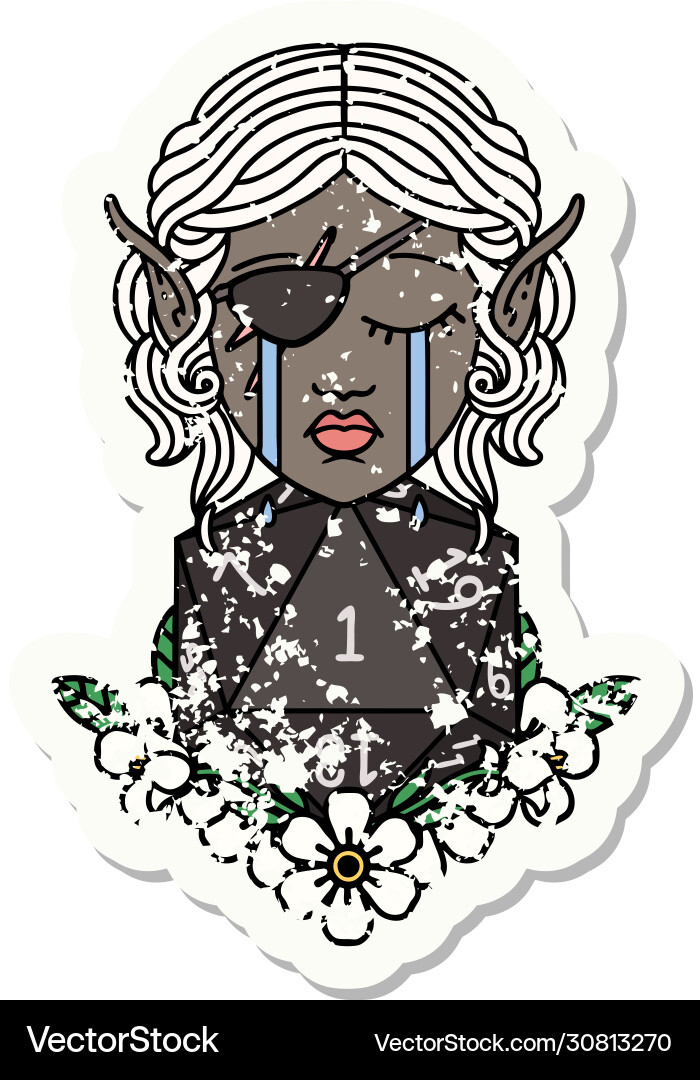 Crying elf rogue character face with natural one Vector Image