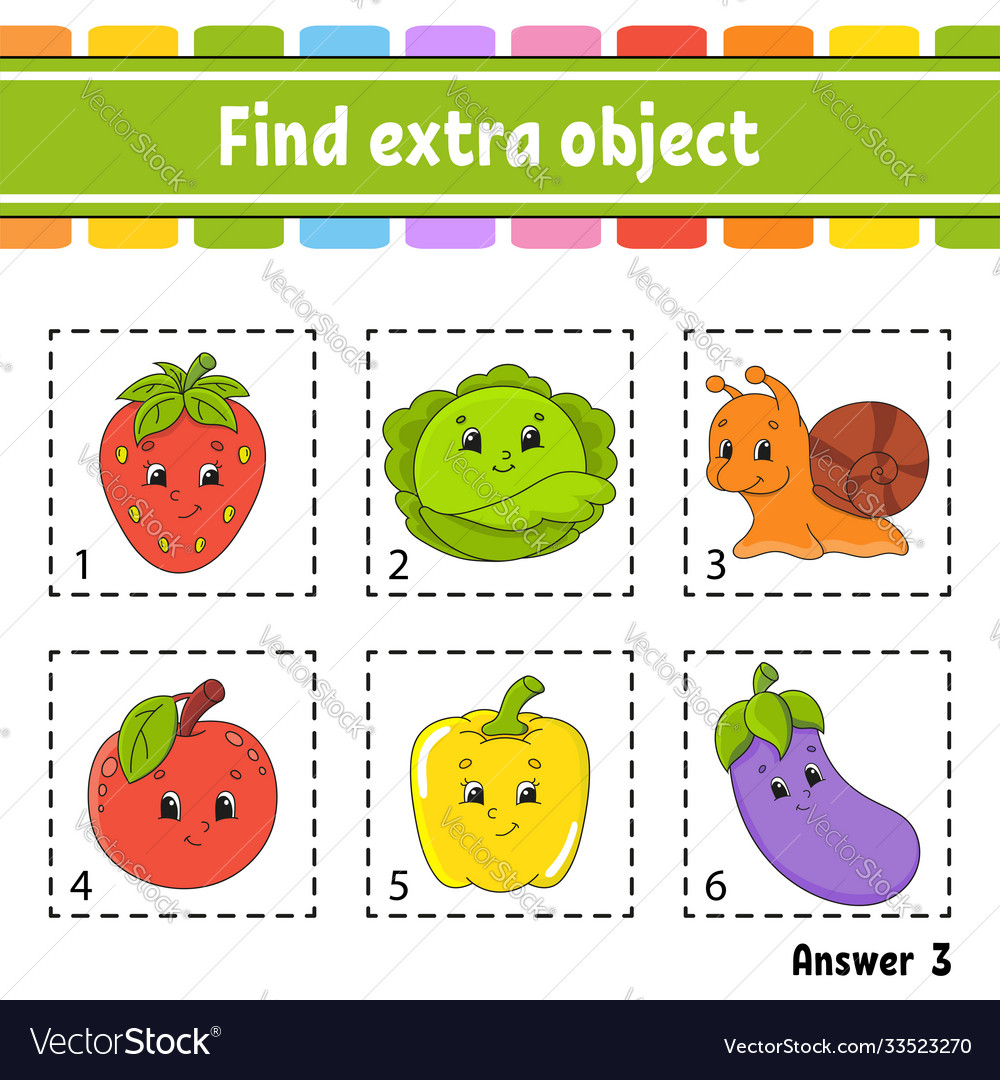 Find extra object educational activity worksheet Vector Image