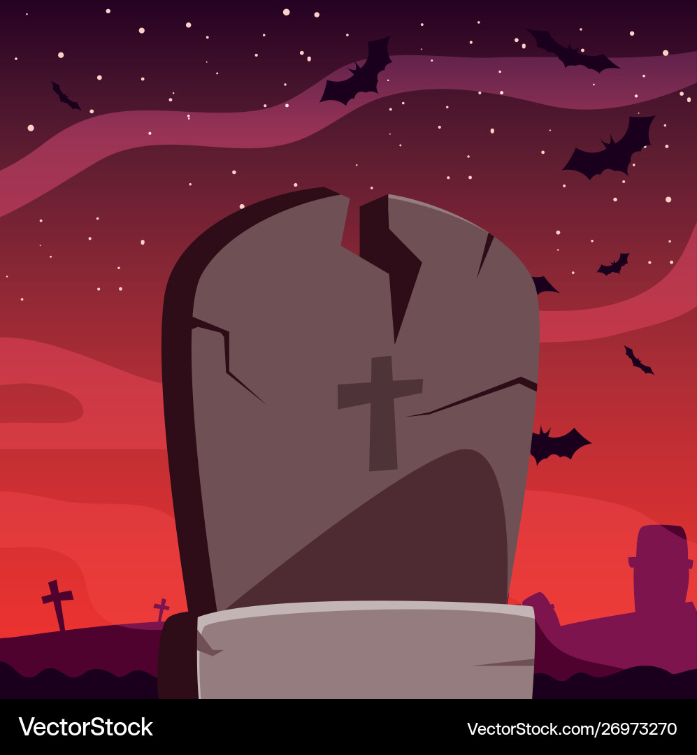 Gravestone happy halloween celebration design Vector Image