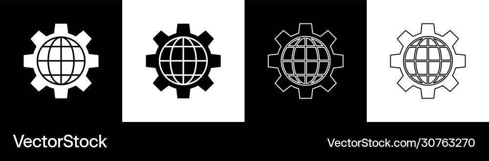 Set globe earth and gear or cog icon Royalty Free Vector