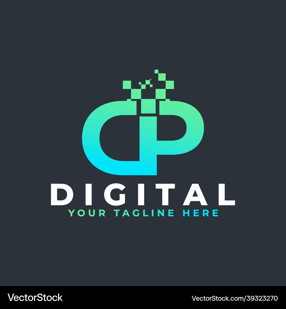 Tech letter dp logo blue and green geometric Vector Image