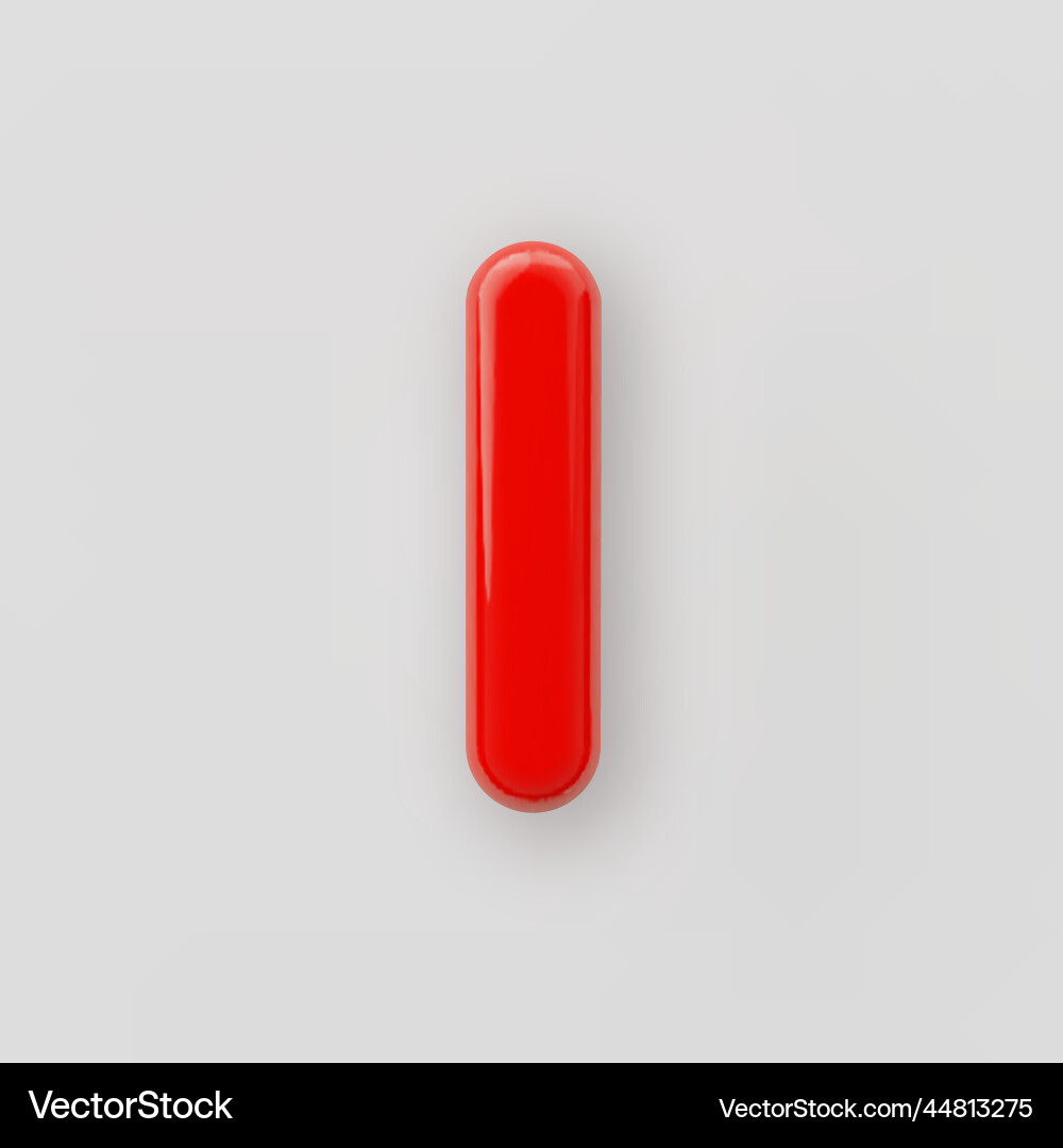 3d red plastic uppercase letter i with a glossy Vector Image