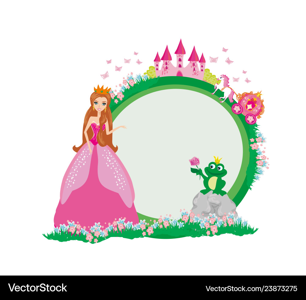 Beautiful young princess and big frog - frame Vector Image