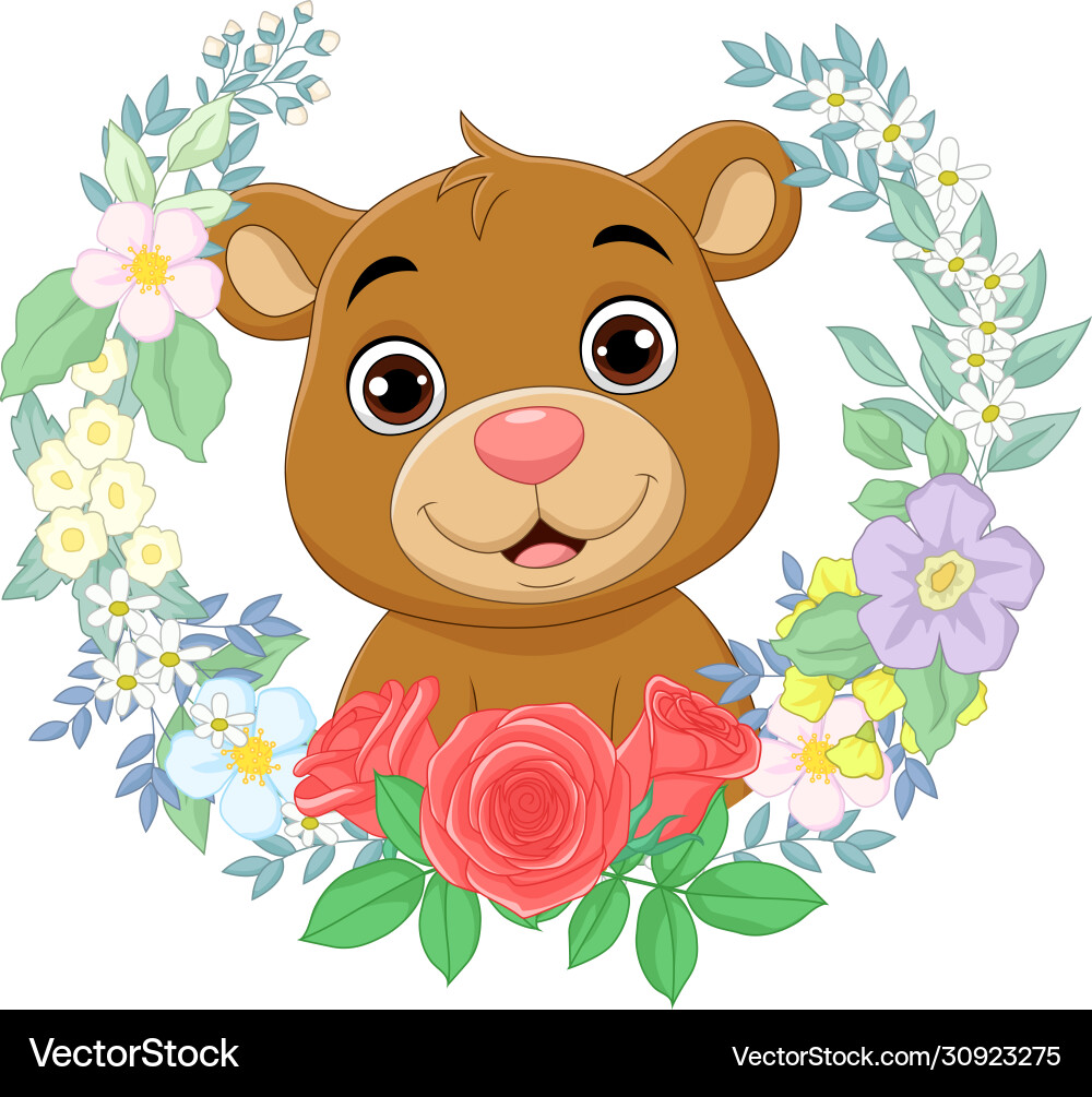 Cartoon babear with flowers background Royalty Free Vector