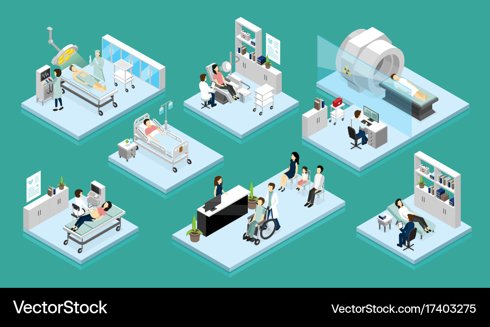 Doctor and patient isometric compositions Vector Image