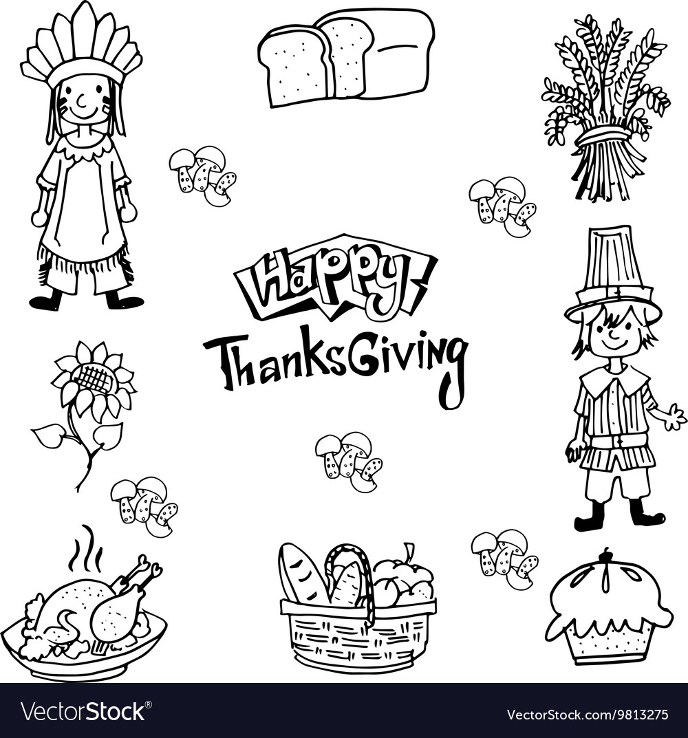 Hand draw thanksgiving element in doodle Vector Image