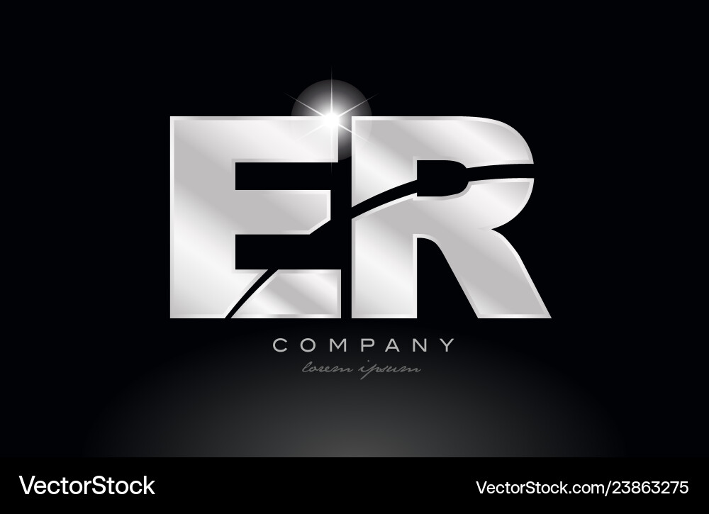 Silver letter er e r metal combination alphabet Vector Image