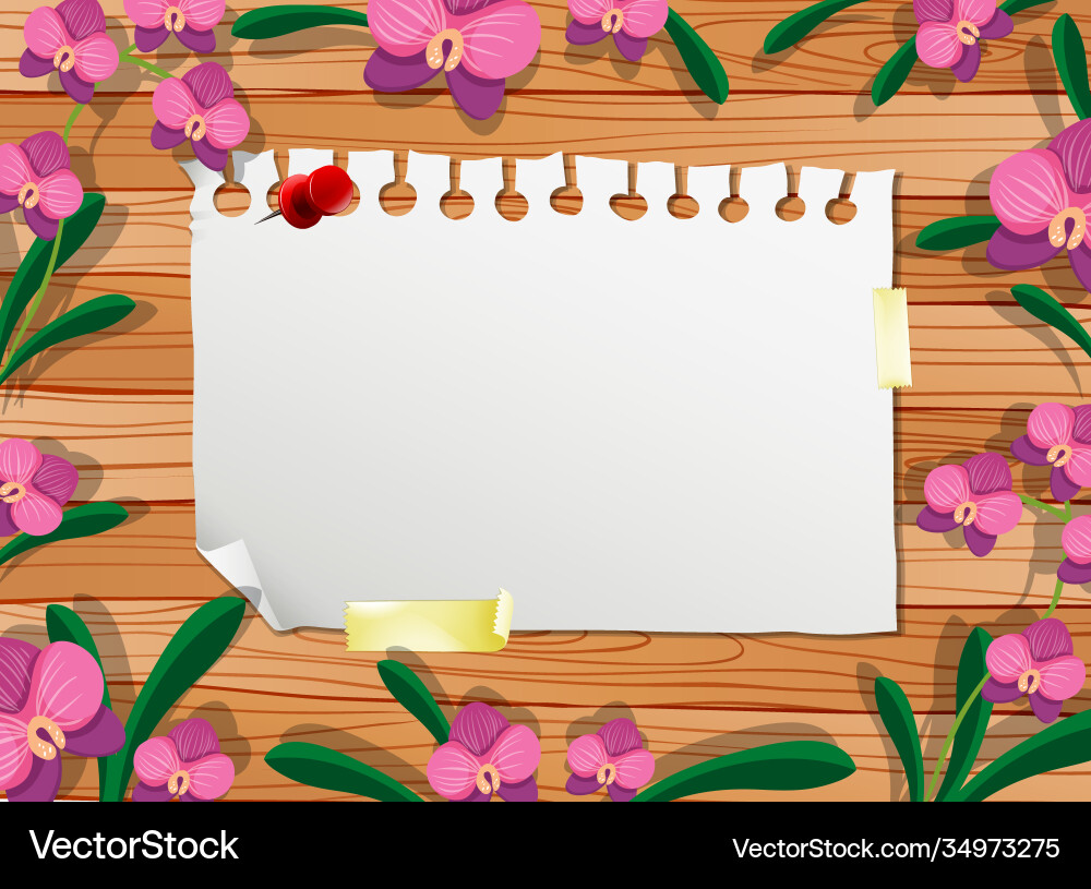 Top view blank paper on table with leaves Vector Image