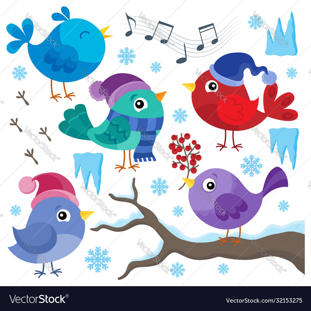 Winter birds theme set 1 Royalty Free Vector Image