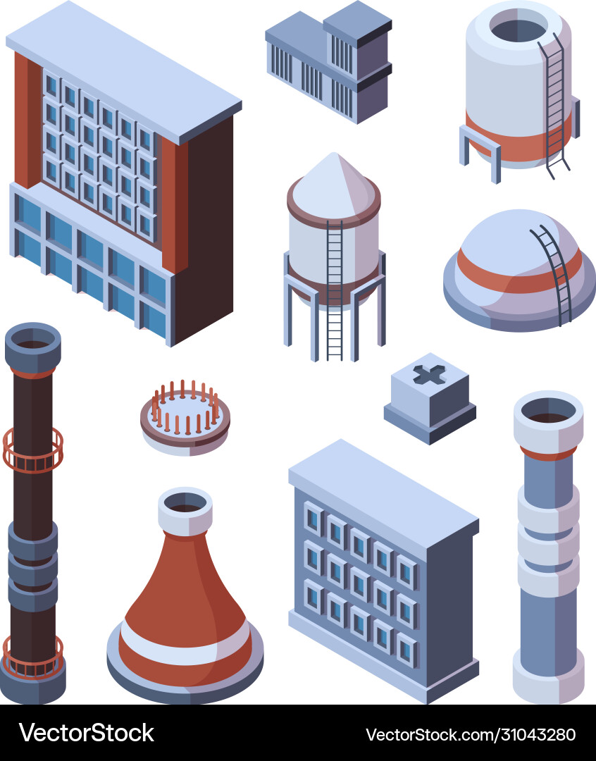 Industrial factory building set Royalty Free Vector Image