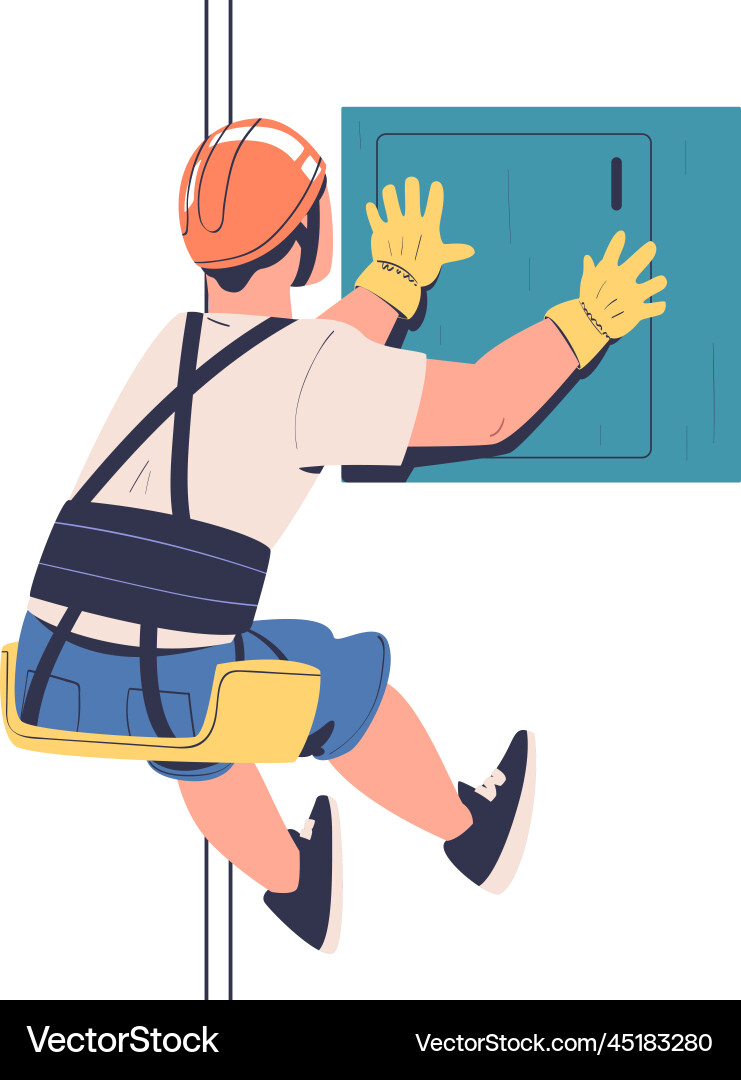 Man working at height with breaker box suspended Vector Image