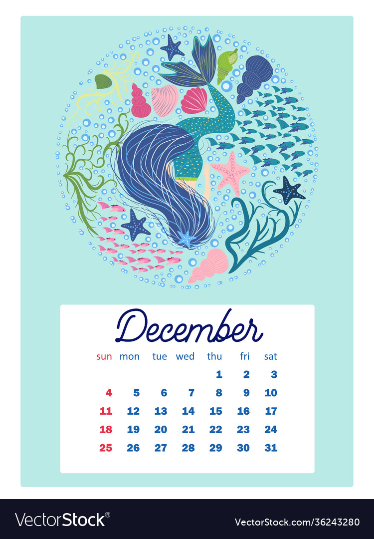 Marine life wall calendar design template Vector Image
