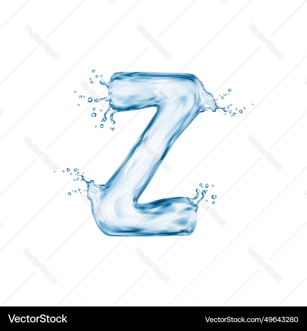 Realistic letter z water font flow splash type Vector Image