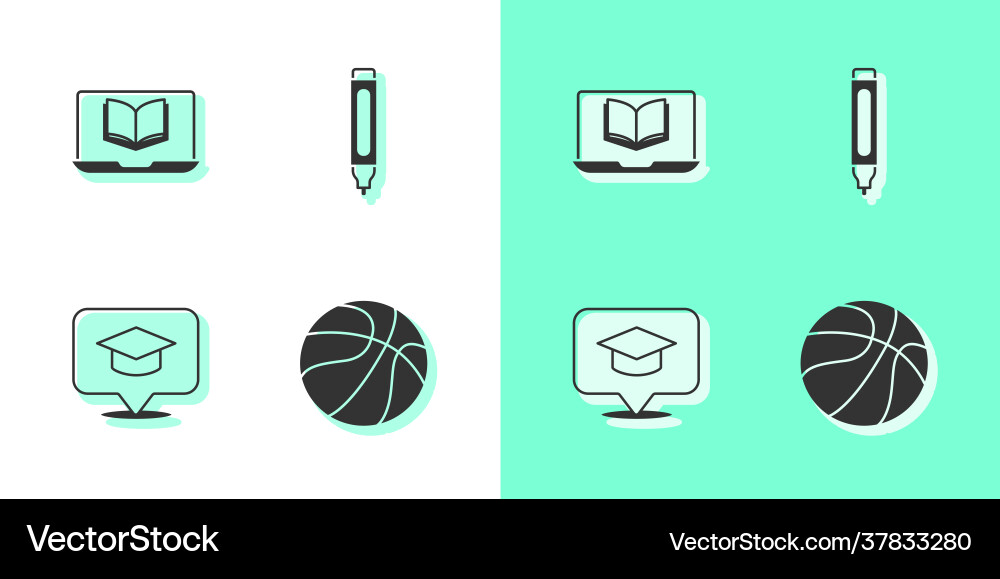 Set basketball ball online class graduation cap Vector Image
