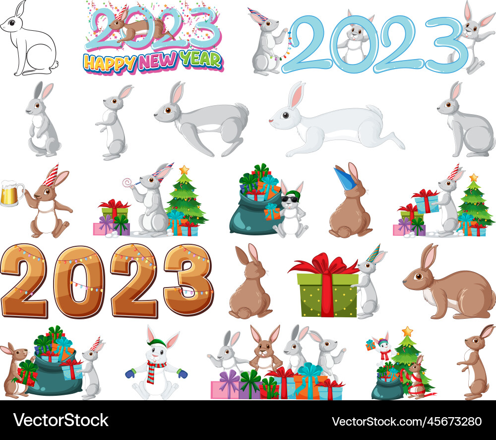 Set of 2023 new year element icon Royalty Free Vector Image