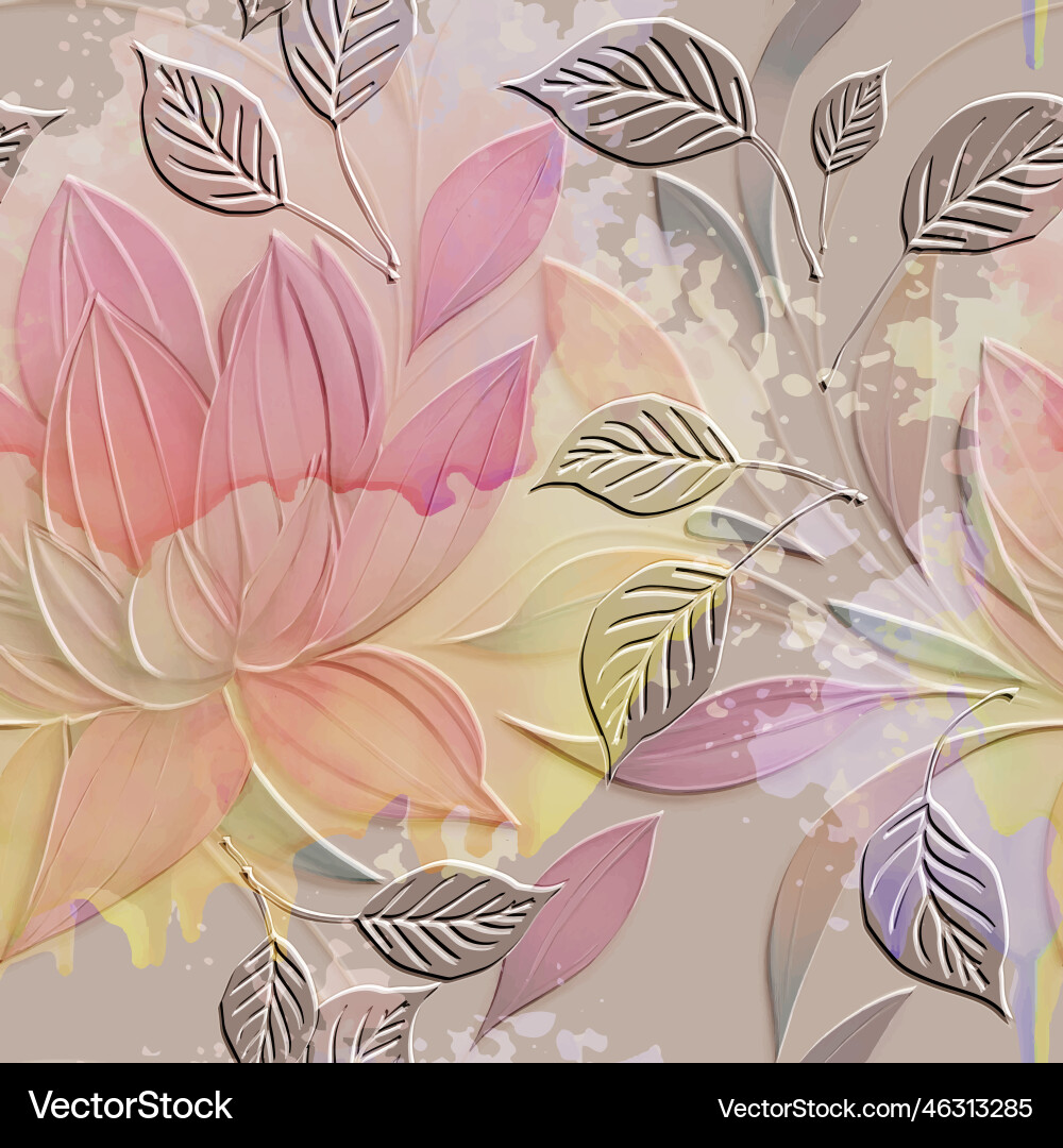 Lotus flowers textured 3d seamless pattern floral Vector Image