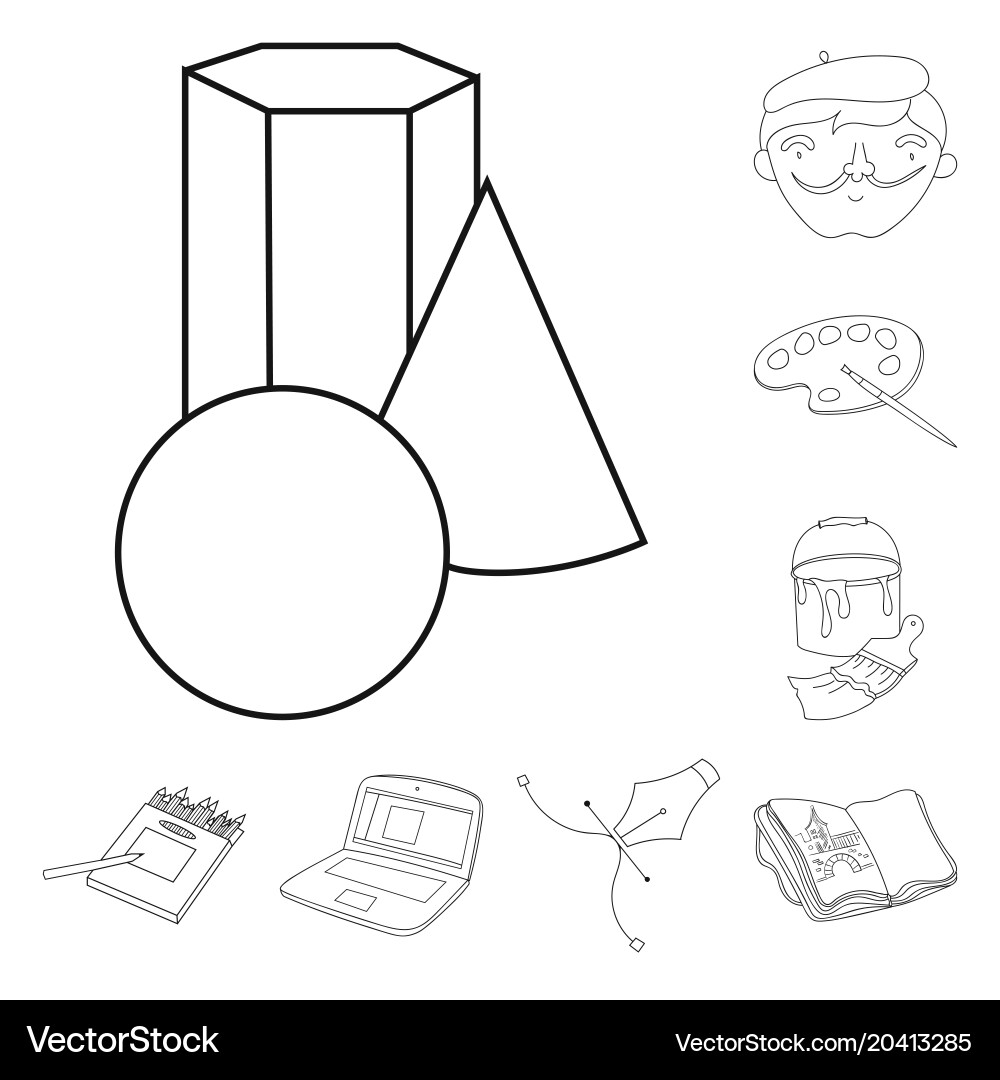 Painter and drawing outline icons in set Vector Image