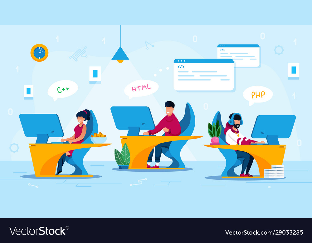 Startup programmers team work flat concept Vector Image