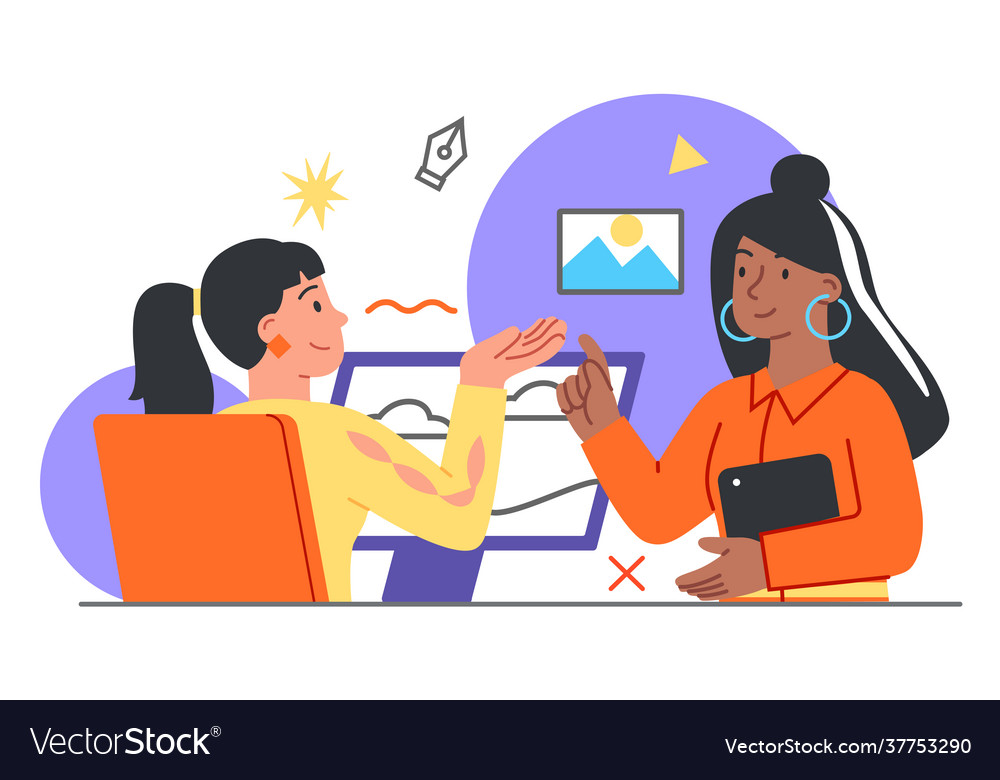 Creative workers at computers and laptops Vector Image