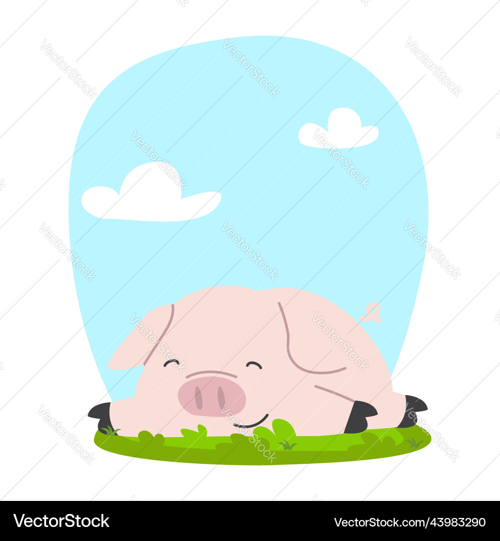 Cute pig on grass cartoon Royalty Free Vector Image