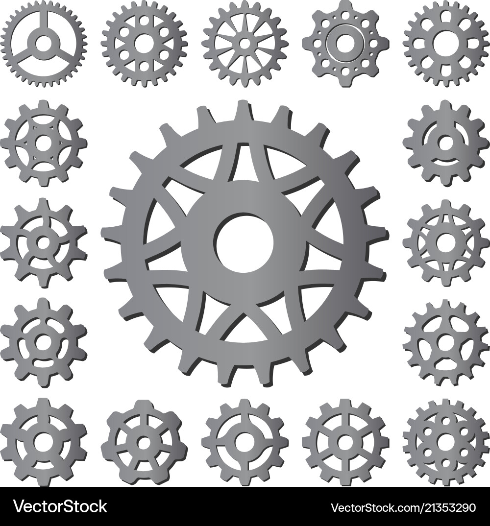 Gear icons silhouette isolated engine wheel Vector Image
