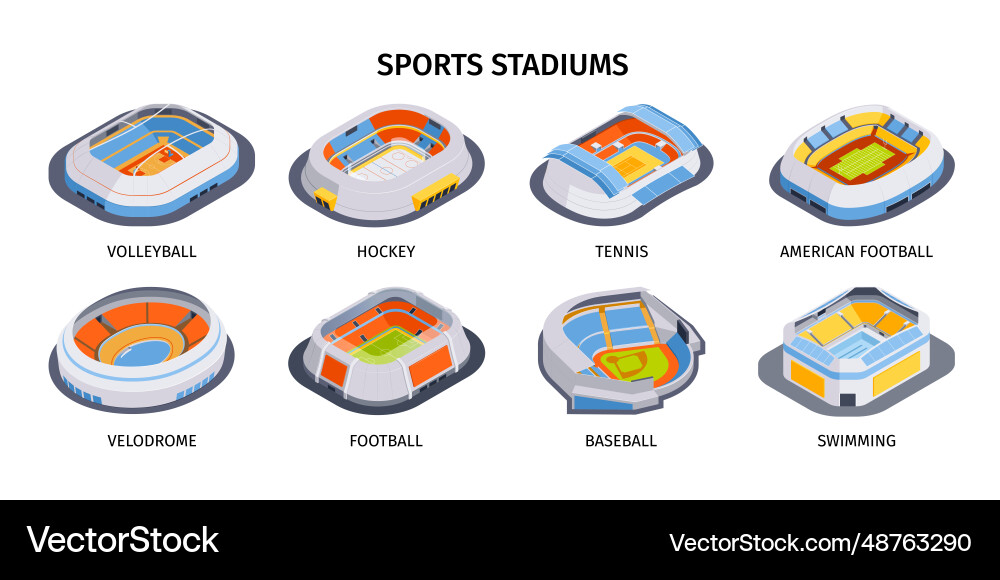 Isometric sports stadiums set Royalty Free Vector Image