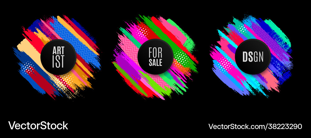 Original circular emblem paint brush colorful Vector Image
