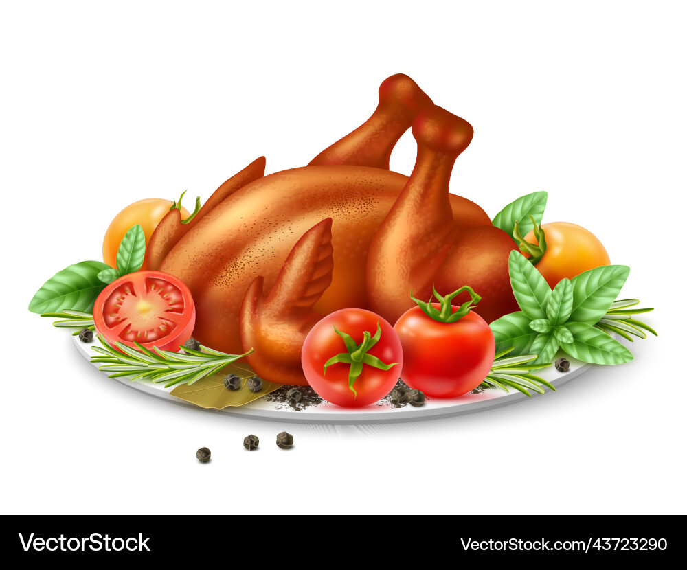 Realistic fried turkey dish baked poultry Vector Image