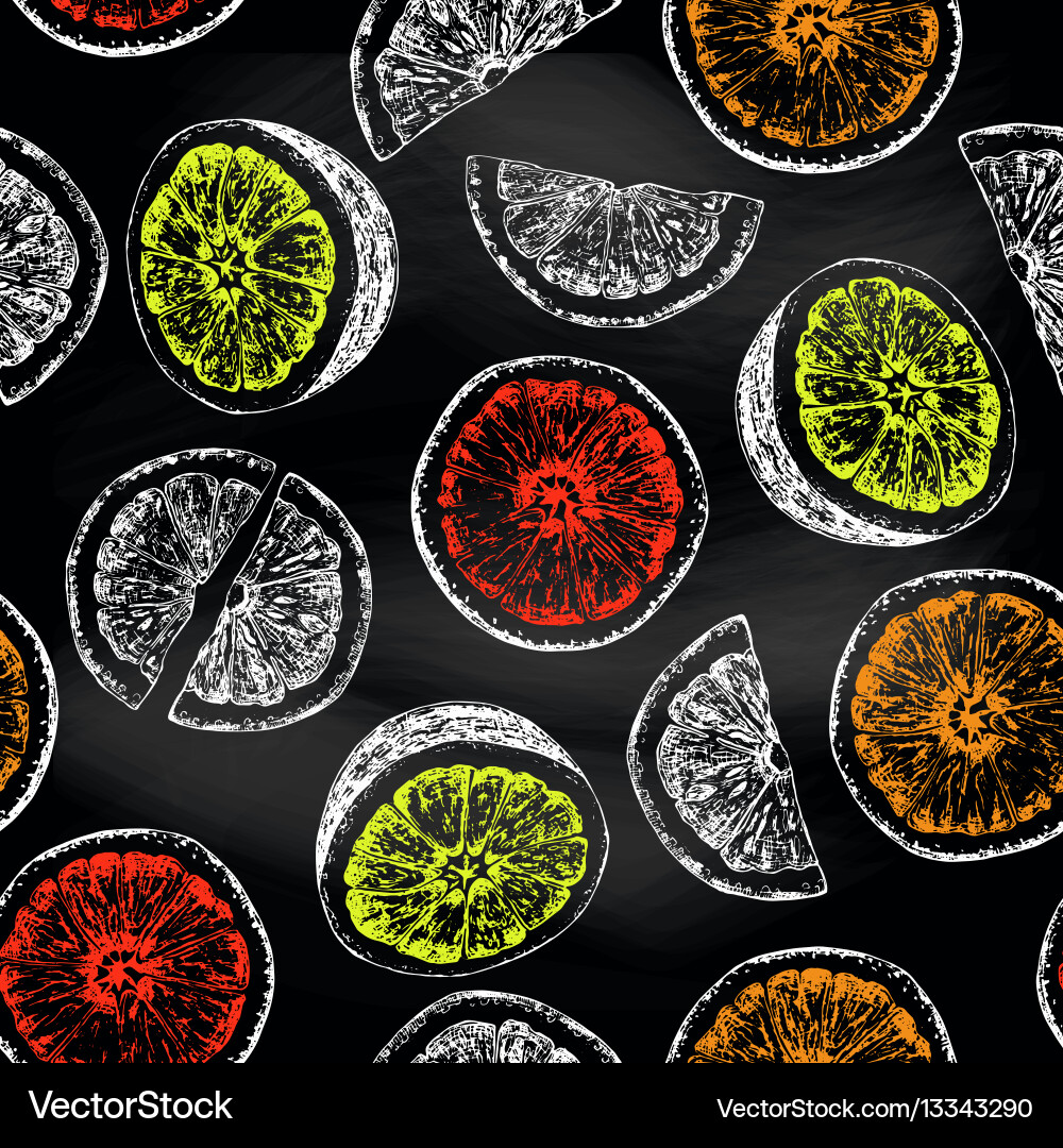 Seamless pattern of isolated hand drawn citrus Vector Image