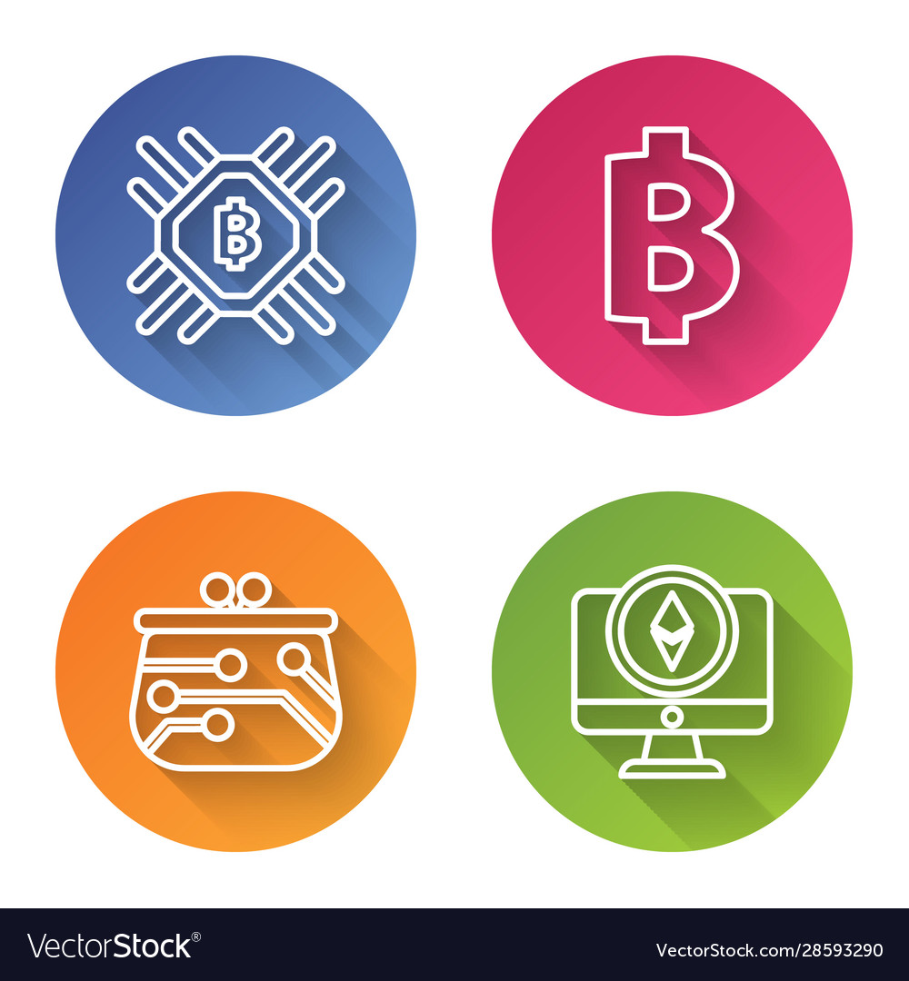 Set line cpu mining farm cryptocurrency coin Vector Image