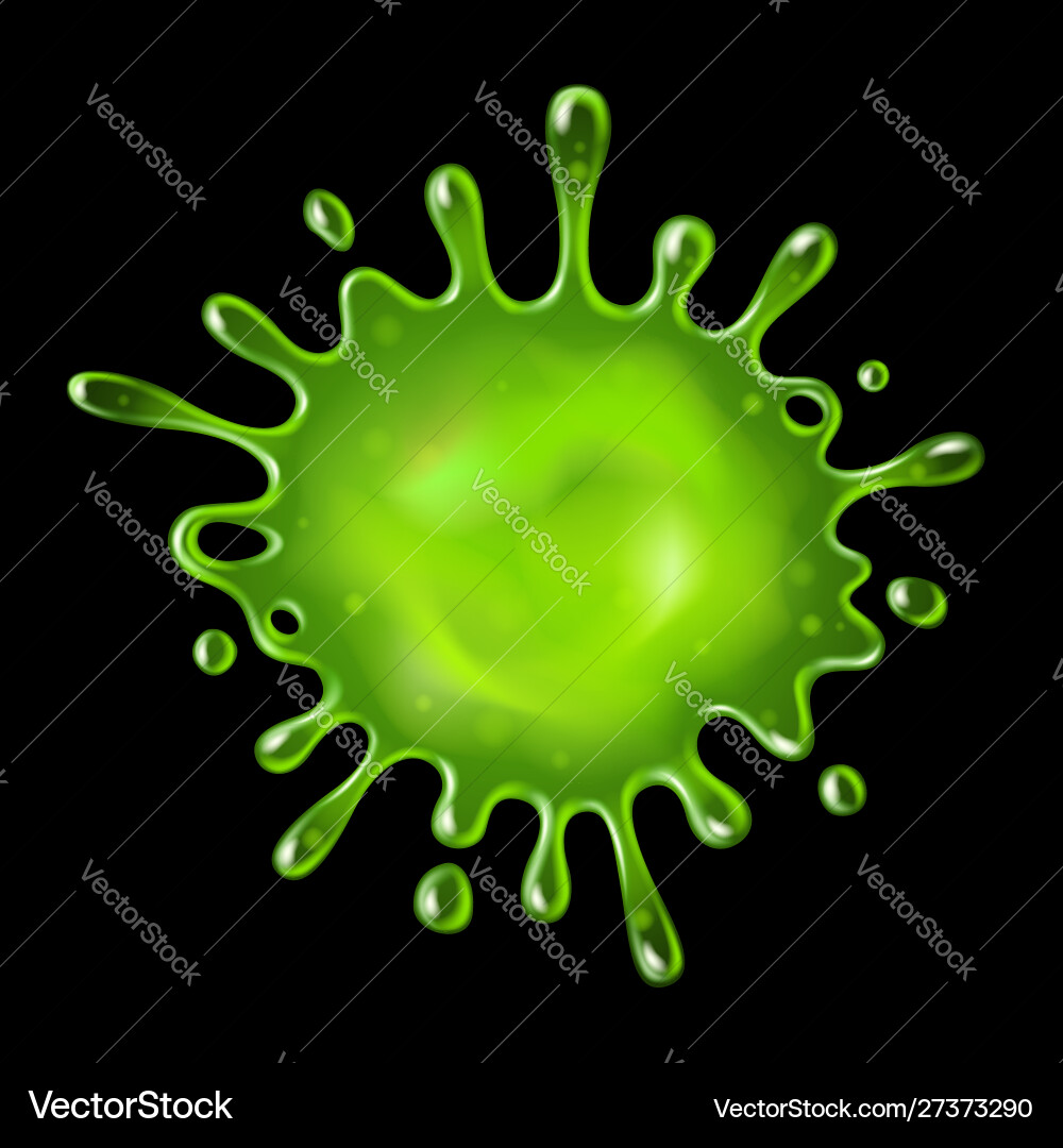 Splattered green slime with drops on black Vector Image