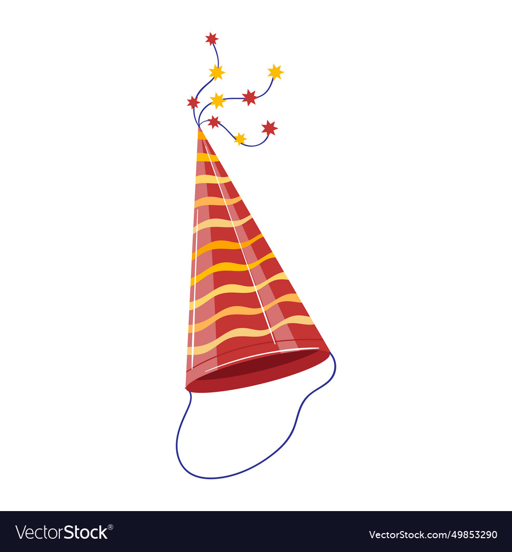 Striped birthday party hat with stars and tassel Vector Image