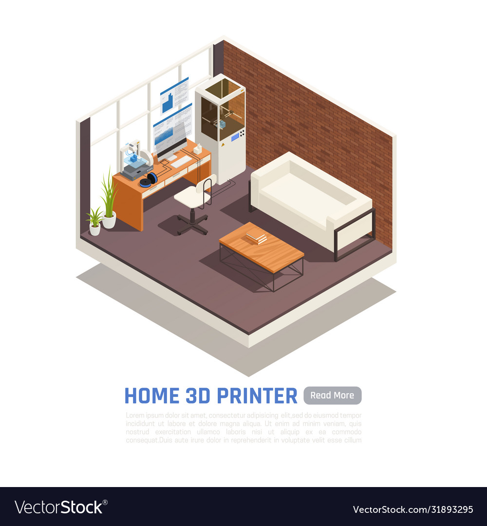 3d printer isometric composition Royalty Free Vector Image