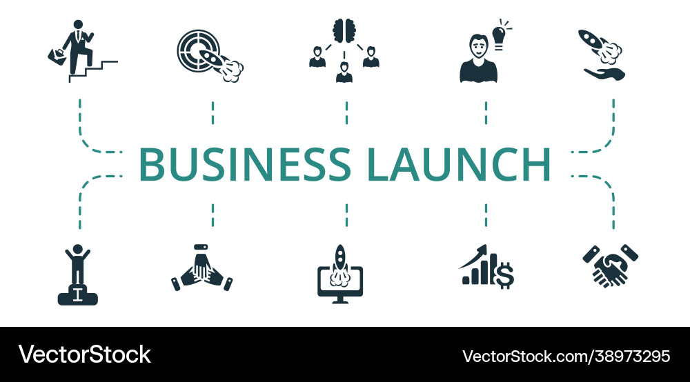 Business launch icon set contains editable icons Vector Image
