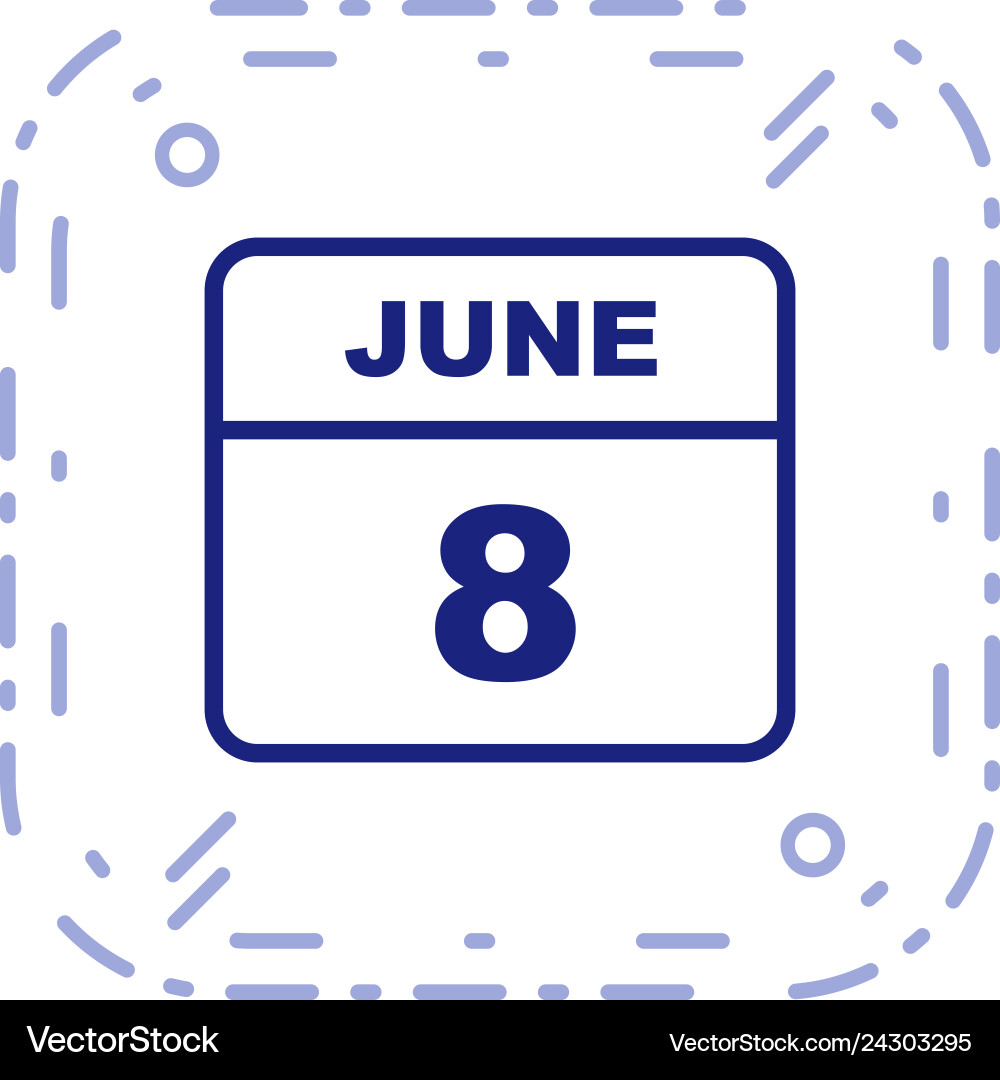 June 8th date on a single day calendar Royalty Free Vector
