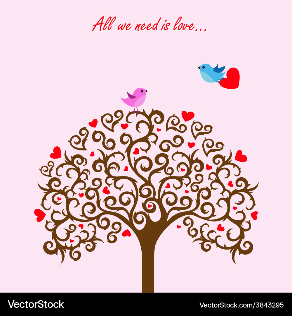 Love tree and birds in love Royalty Free Vector Image