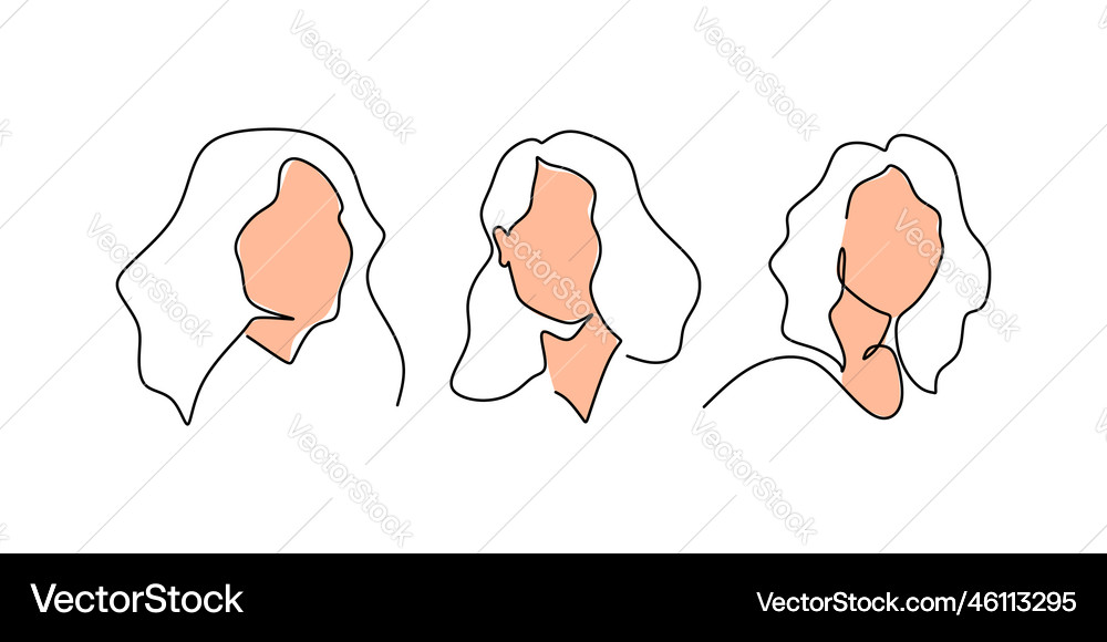 One continuous single line of three woman faces Vector Image