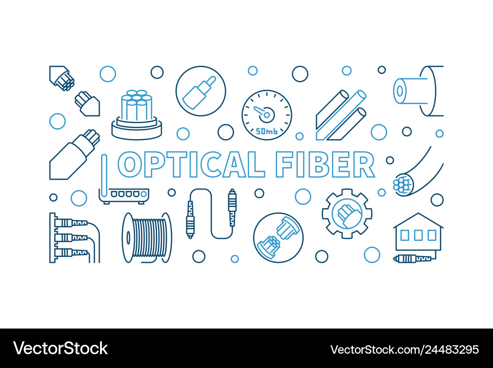 Optical fiber outline horizontal banner Royalty Free Vector