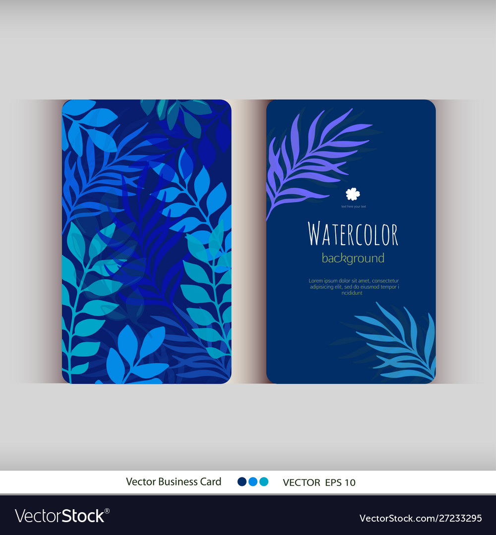 Set blue floral watercolor cards Royalty Free Vector Image