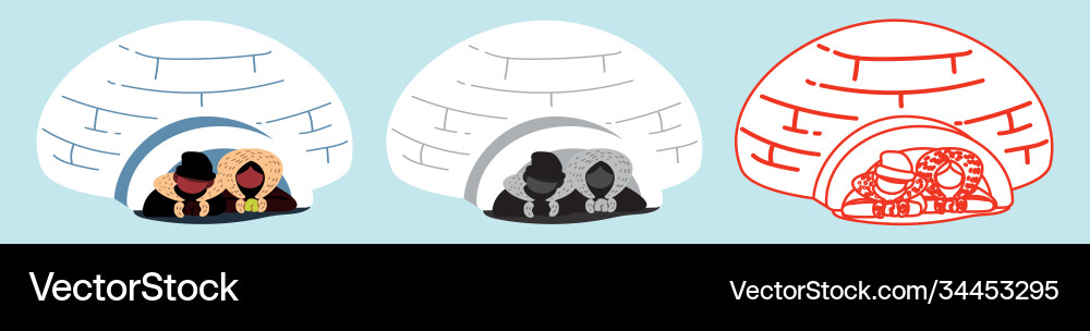 Set eskimo cold house from ice blocks cartoon Vector Image
