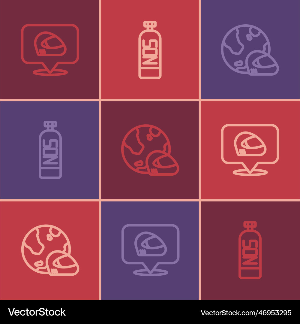 Set line racing helmet and nitrous oxide icon Vector Image
