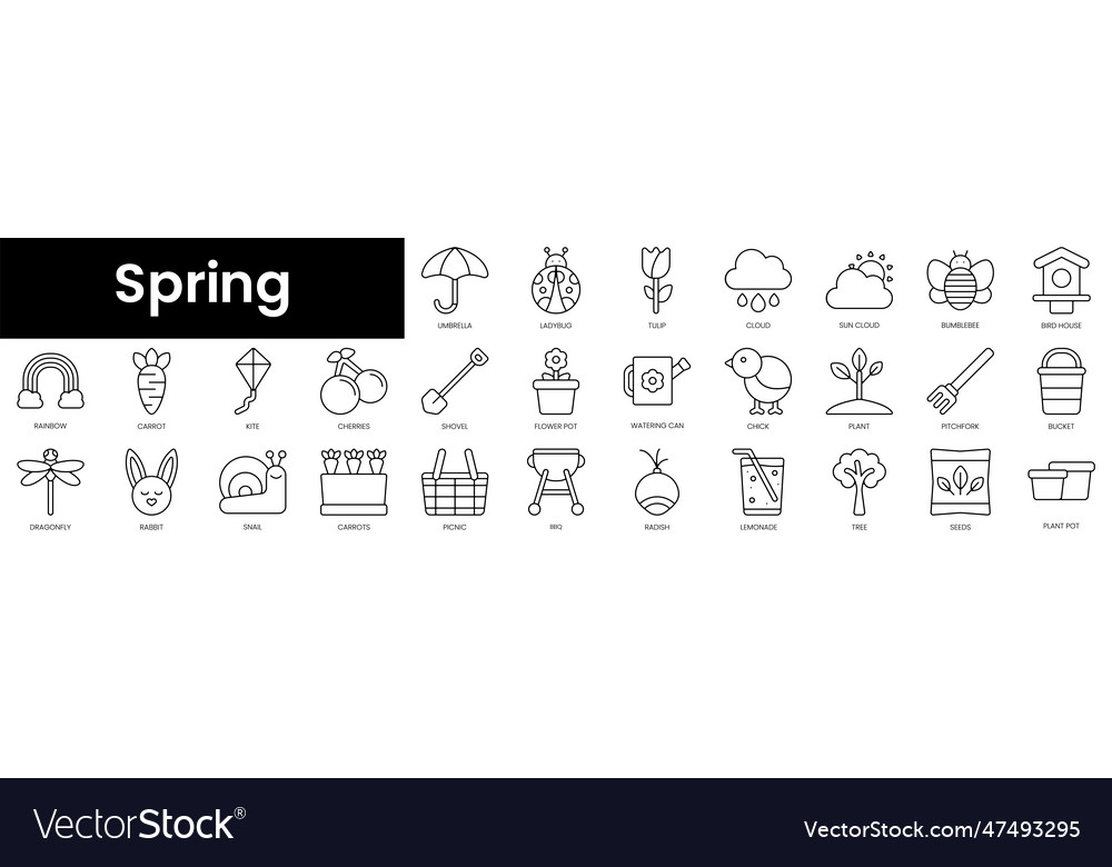 Set of outline spring icons minimalist thin Vector Image