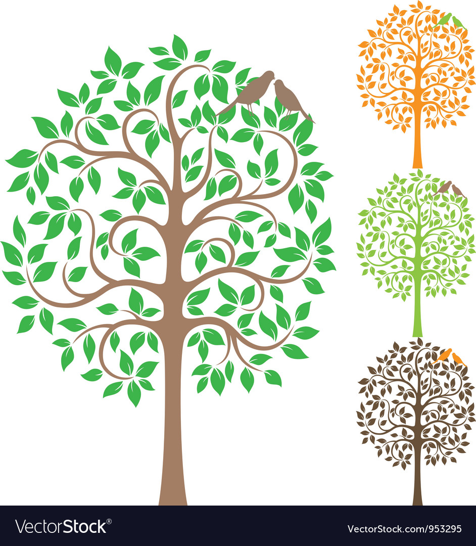 Two birds on the tree Royalty Free Vector Image