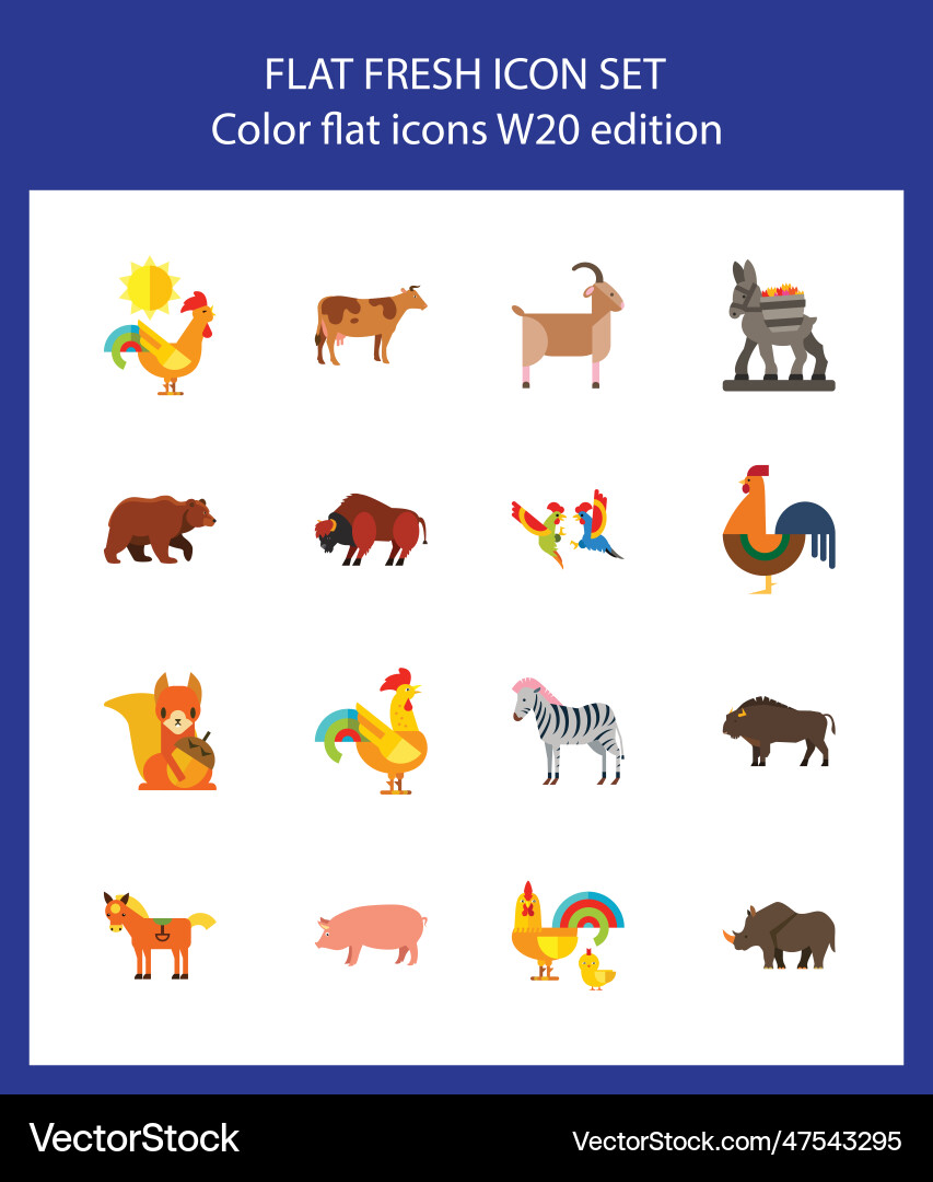 Wild and farm animal icon set Royalty Free Vector Image